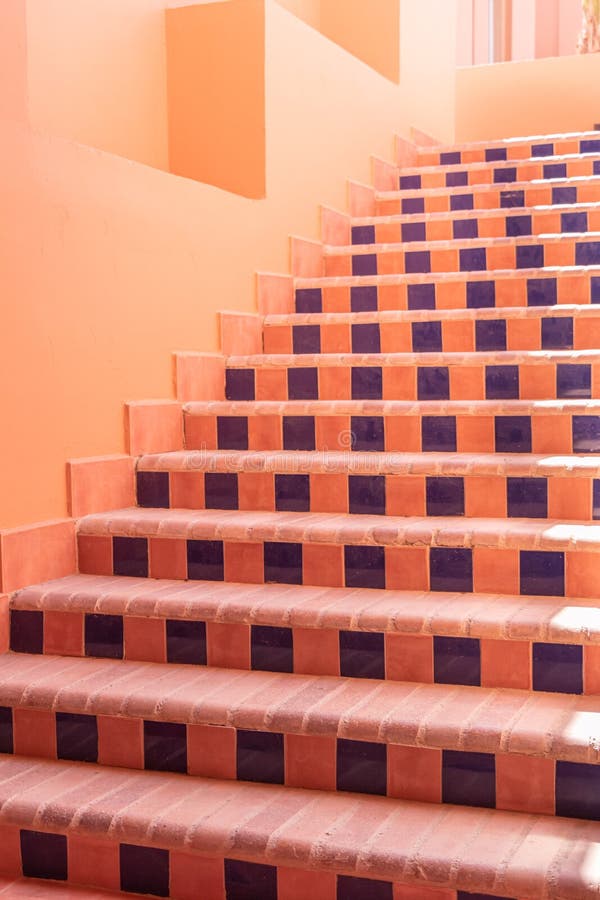 Terracotta Wall and a Staircase with Steps Lined with Ceramic Tiles ...