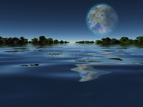 Terraformed Moon from Earth or Extra Solar Planet Stock Illustration ...