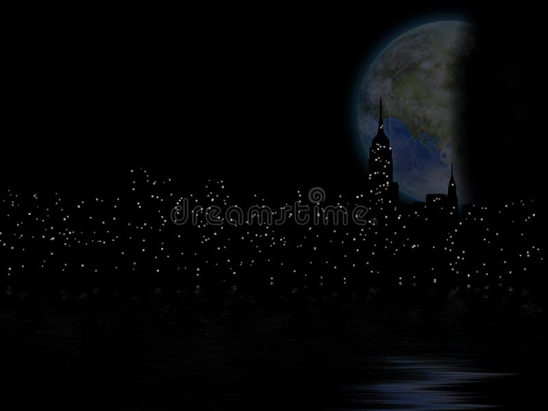 Terraformed Moon Over Manhattan Stock Illustration - Illustration of ...