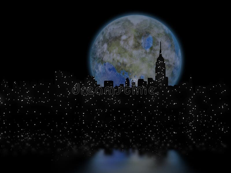 Moon Over Manhattan Skyline Stock Illustrations – 40 Moon Over ...