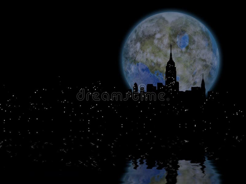 Terraformed Moon Over Manhattan Stock Illustration - Illustration of ...