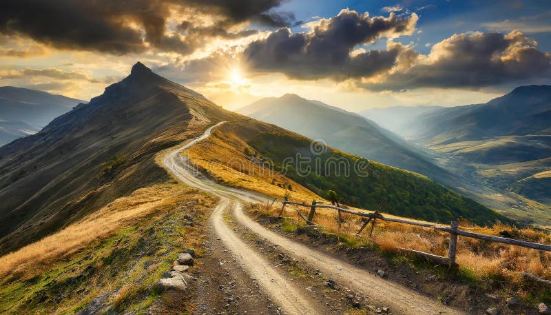 Terrain Road Leading through Mountain Ridge Stock Illustration ...