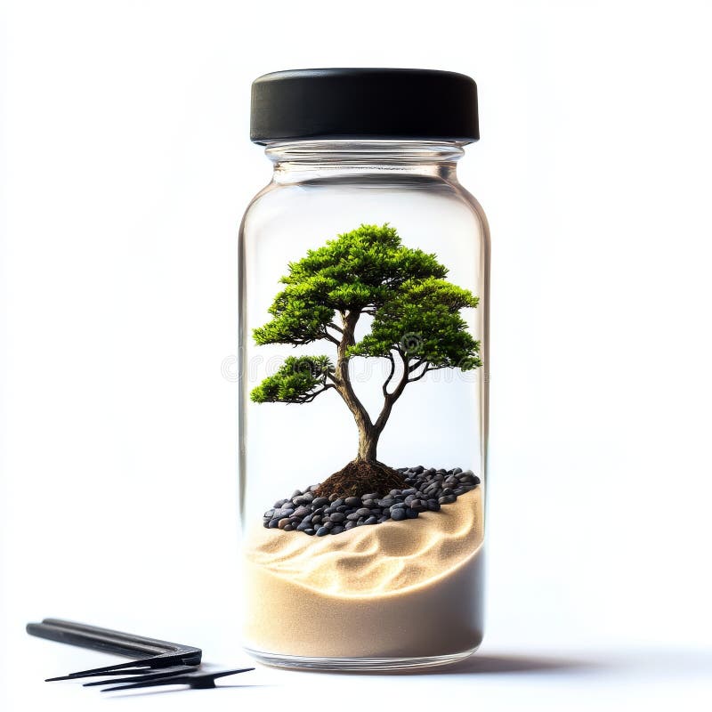 The Terrarium Contains Miniature Trees and Sand Arrangements Stock ...