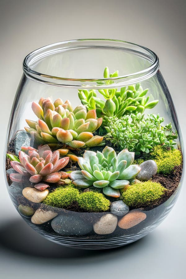 This Terrarium Displays an Array of Vibrant Succulents Surrounded by ...