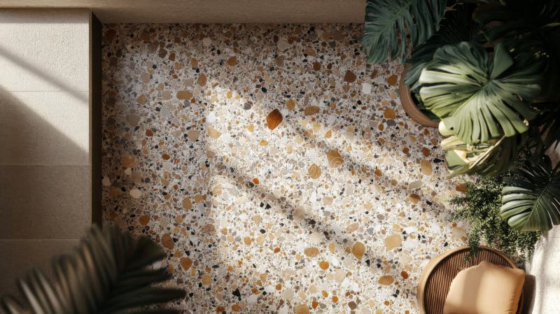 Terrazzo Floor with Sunlight and Lush Greenery Stock Illustration ...