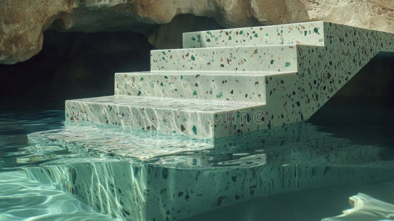 Terrazzo Pool Steps: Turquoise Water and Colorful Stone Texture Stock ...