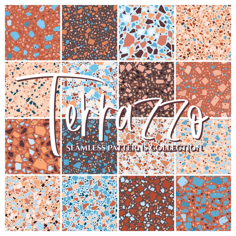 Terrazzo Tile Floor Texture Seamless Patterns Collection Stock Vector ...