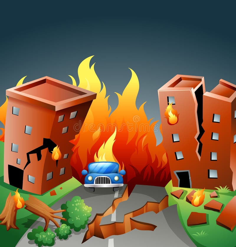 Ilustração Do Vetor De Desenho Animado Do Terremoto Na Cidade ...