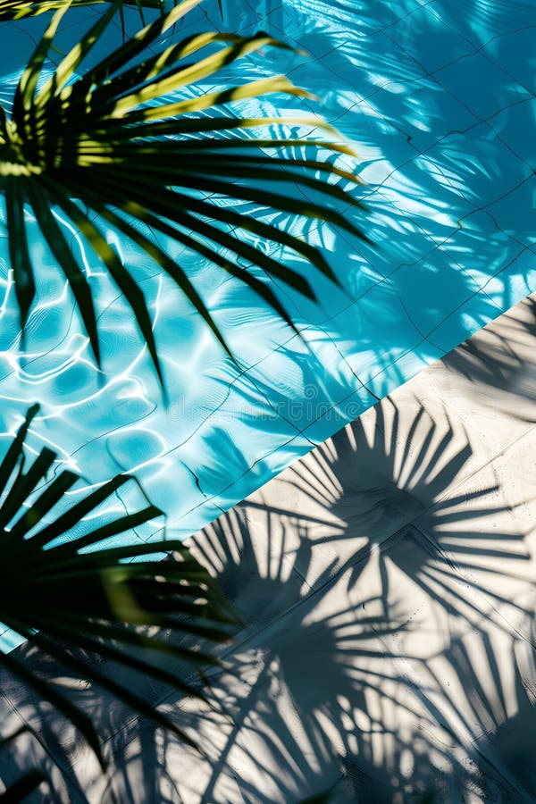 Plant Creating Shadow by Pool with Azure Sky Backdrop, Natures Beauty ...