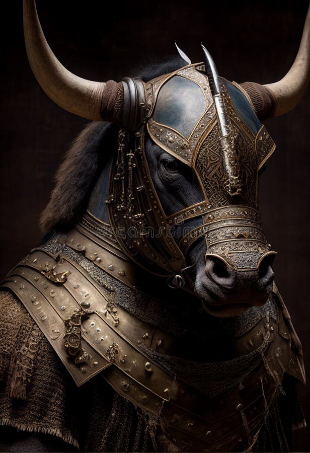 Terrible Bull in Ancient Armor. AI Generated Stock Illustration ...