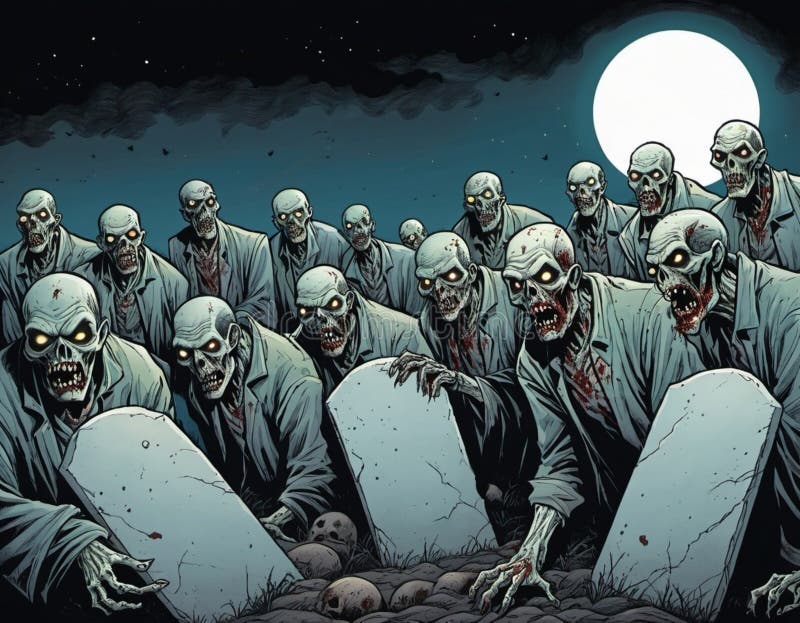 Terrible Comic Zombies Emerge from Graves, Decayed Bodies Illuminated ...