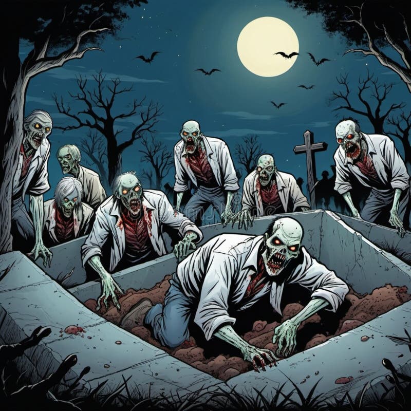 Terrible Comic Zombies Emerge from Graves, Decayed Bodies Illuminated ...