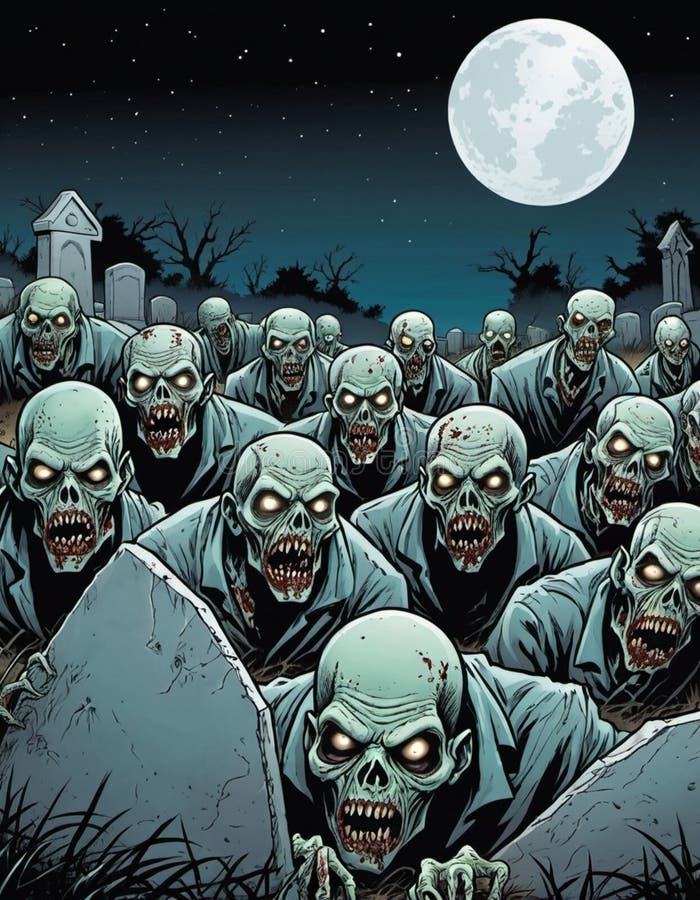 Terrible Comic Zombies Emerge from Graves, Decayed Bodies Illuminated ...