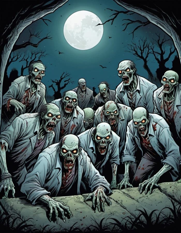 Terrible Comic Zombies Emerge from Graves, Decayed Bodies Illuminated ...