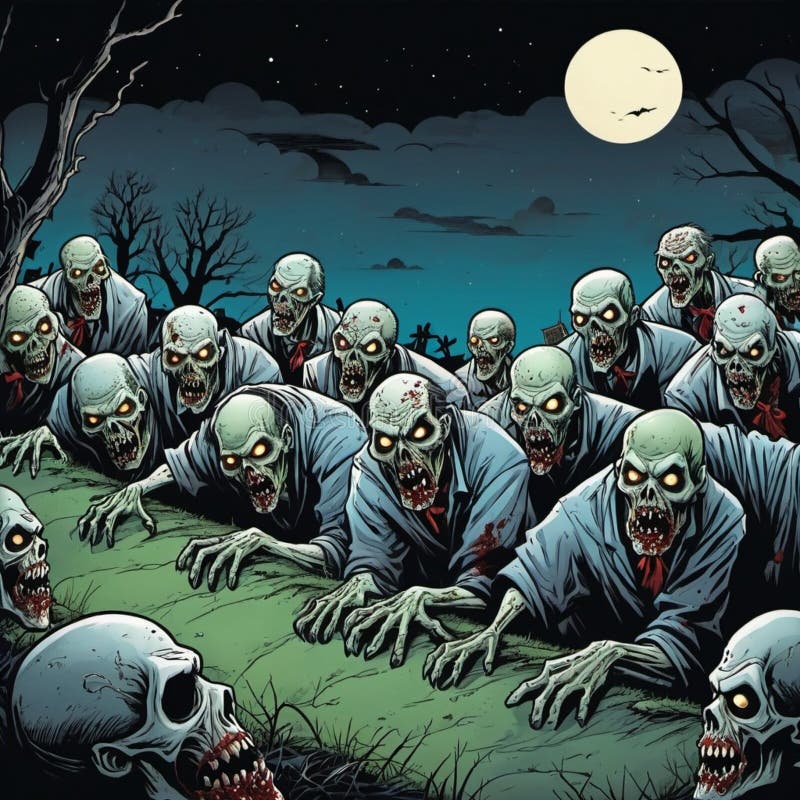 Terrible Comic Zombies Emerge from Graves, Decayed Bodies Illuminated ...
