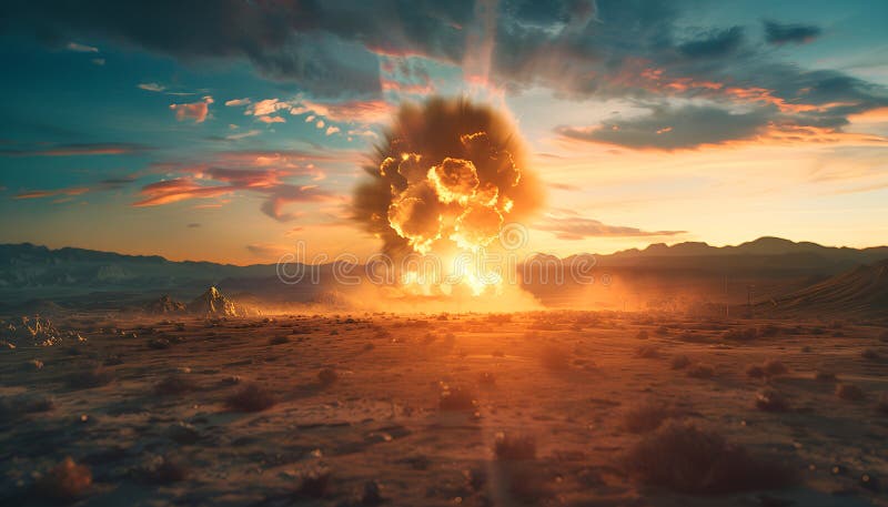 Terrible Explosion of a Nuclear Bomb with a Mushroom in the Desert ...
