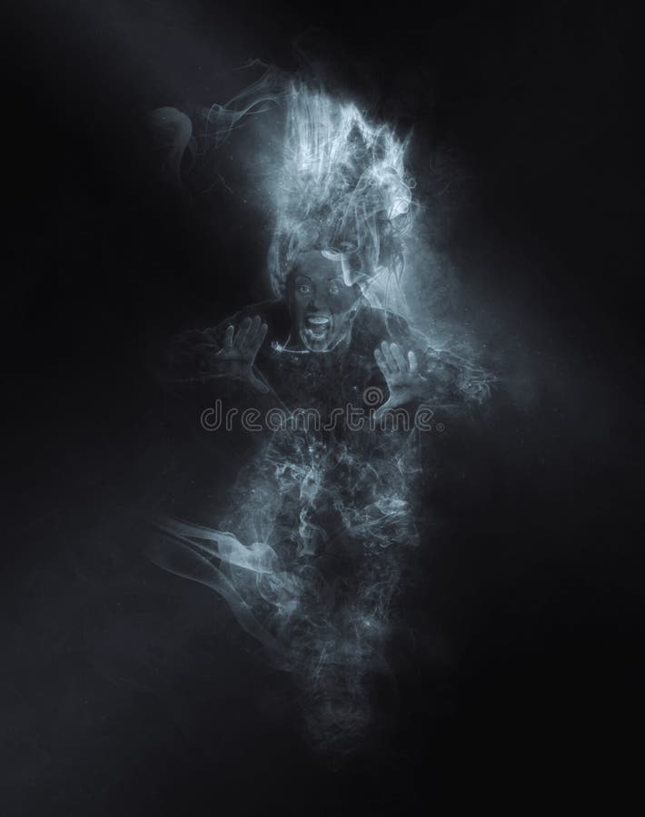 Terrible Ghost on Dark Smoke Stock Image - Image of scene, mysterious ...