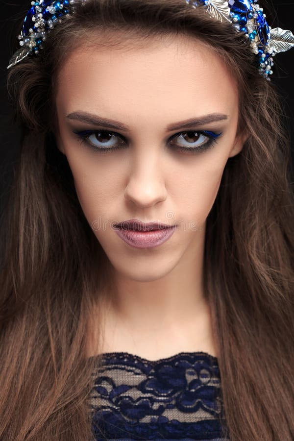 Terrible Girl with a Long Face in the Diadem Stock Photo - Image of ...