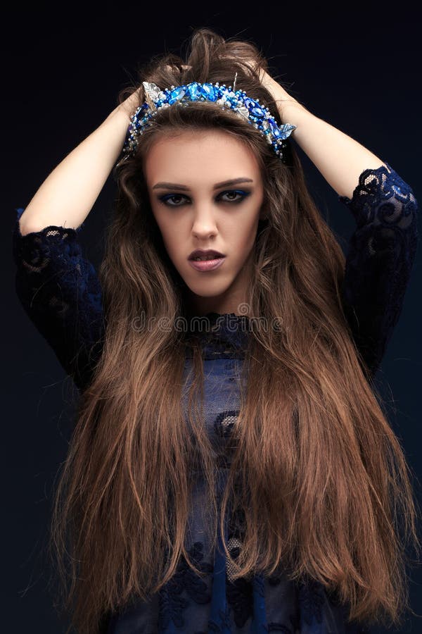 Terrible Girl with a Long Face in the Diadem Stock Image - Image of ...