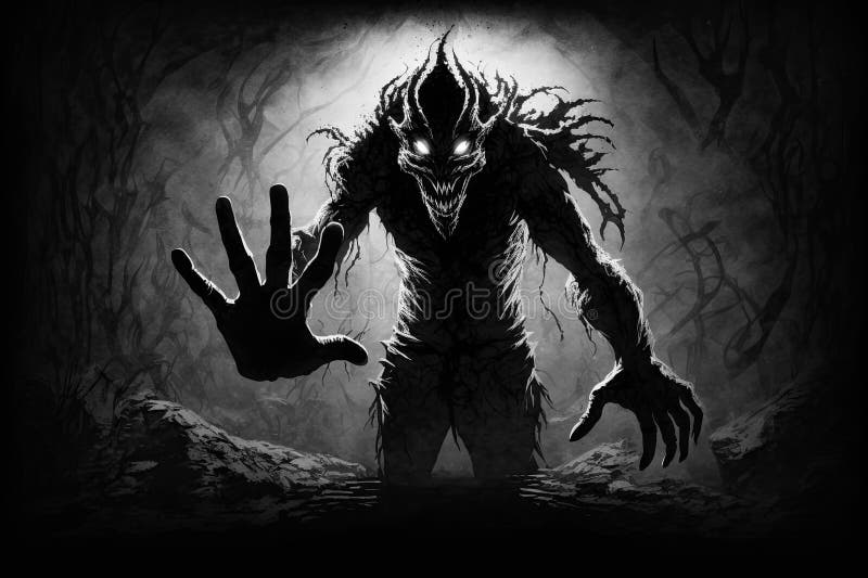 Terrible Monster Beast at Night in Forest from Nightmares. Generative ...