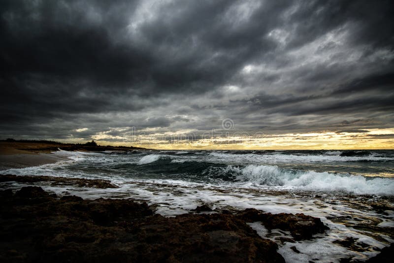 A Terrible Storm at Sea Raised the Waves and Enveloped in Black Clouds ...