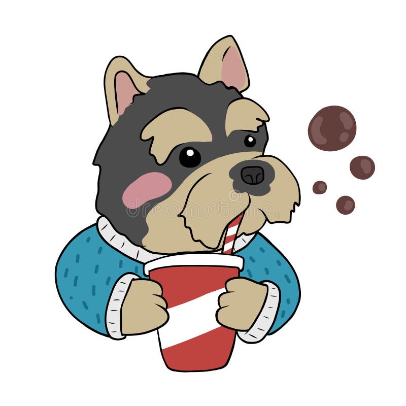 Yorkshire Terrier Dog Drinking Soda Drink Cartoon Illustration Stock ...
