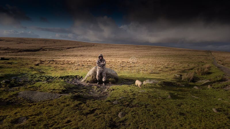 Terrier Man Working a Border Terrier on Open Land Traditional ...