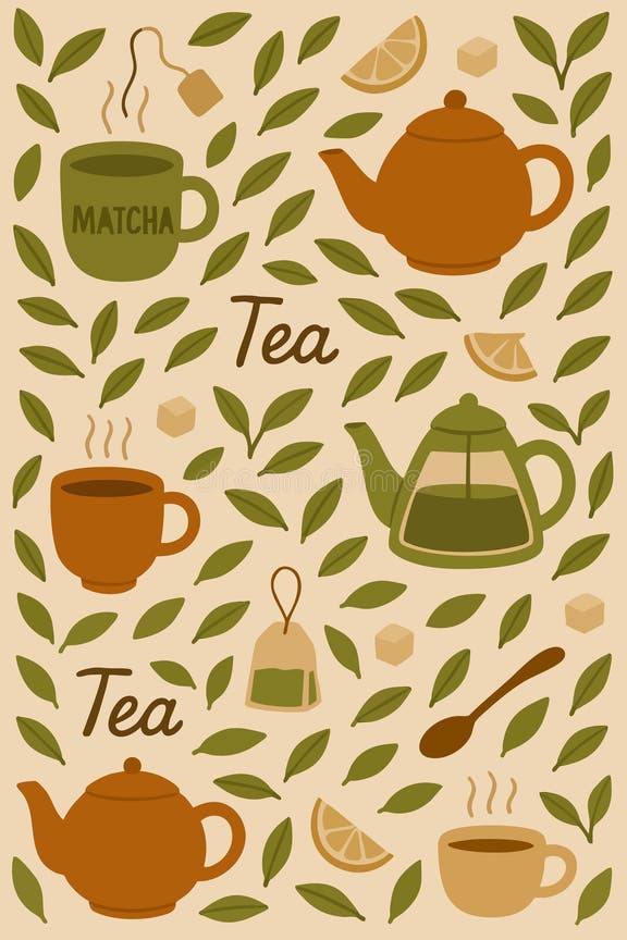Terrific Tea Print Design in Vector Stock Photo - Image of glass, herb ...