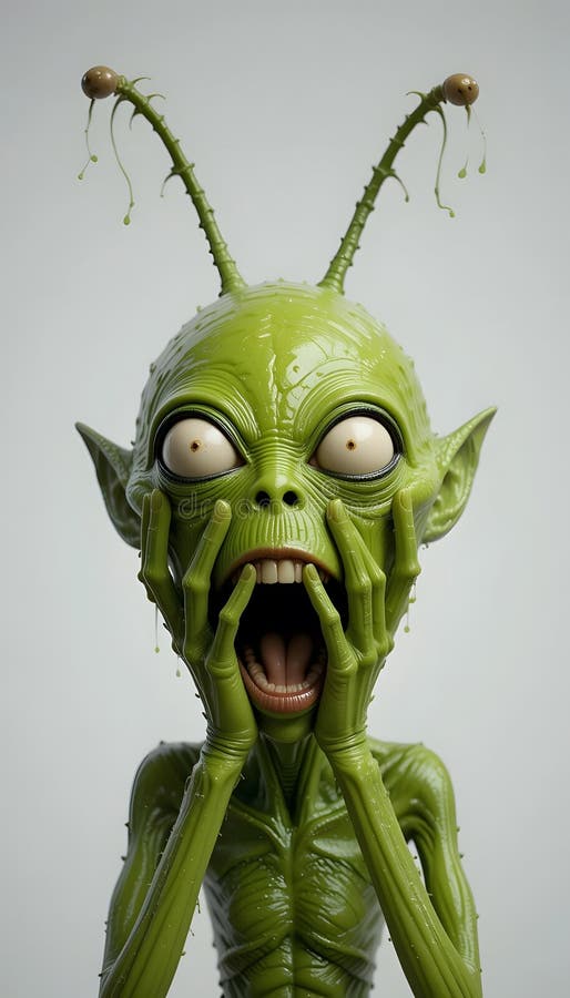 Terrified Alien Creature Digital 3D Render Closeup Shocking Expression ...