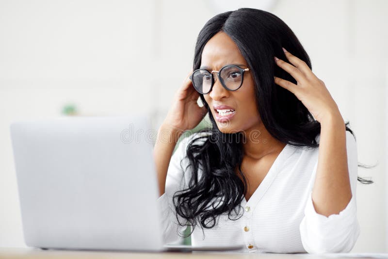 Terrified Business Lady Looking at Laptop Screen, Grabbing Head, Making Error in Document ...