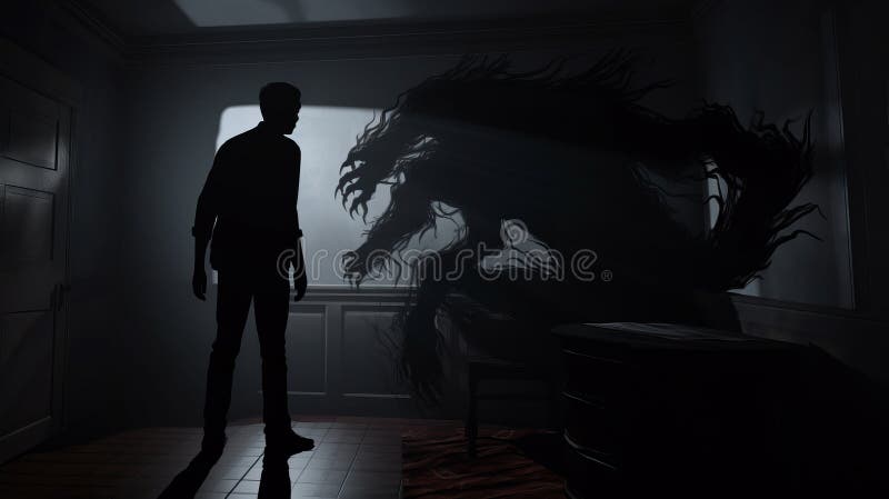 Silhouette of a Man: Hyperrealistic 2d Game Art with a Dark Gray Mist ...