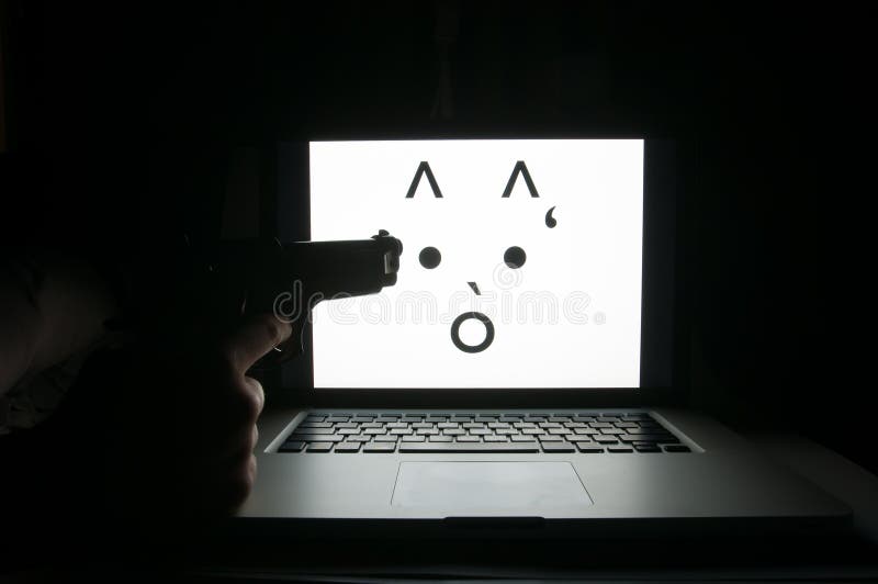 Terrified Face on Computer Threatened Stock Image - Image of ransomware ...