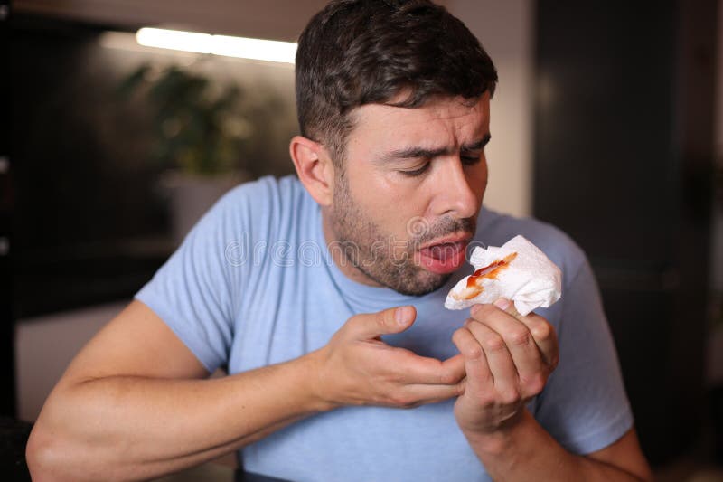 Terrified Man Spitting Some Blood Stock Photo - Image of care, bloody ...