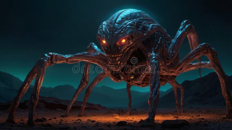 A Terrifying Alien Spider Creature Stalks the Desolate Landscape Stock ...