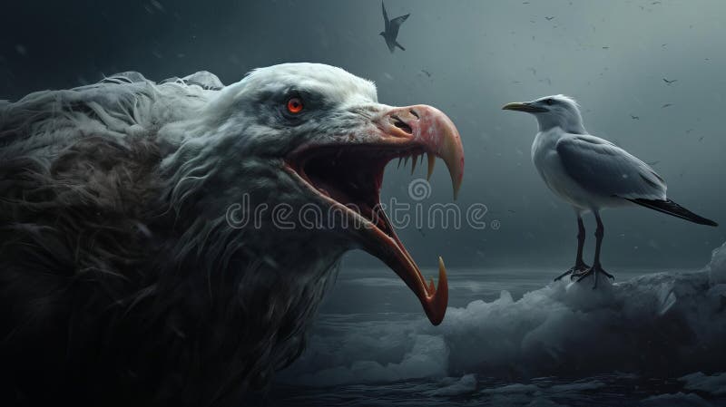 Fearsome Seagull Creature Dominates Ominous Stormy Sky Background Stock ...