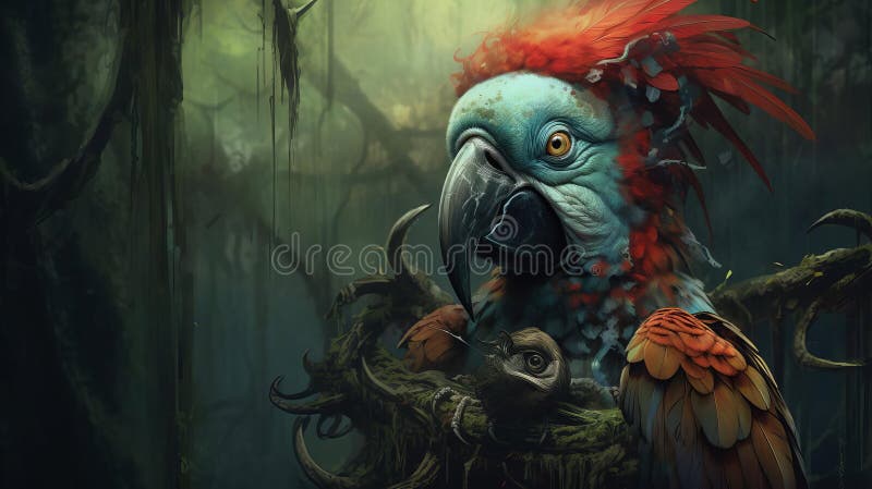Vibrant Blue Macaw Transforms into Creepy Nightmare Creature Stock ...