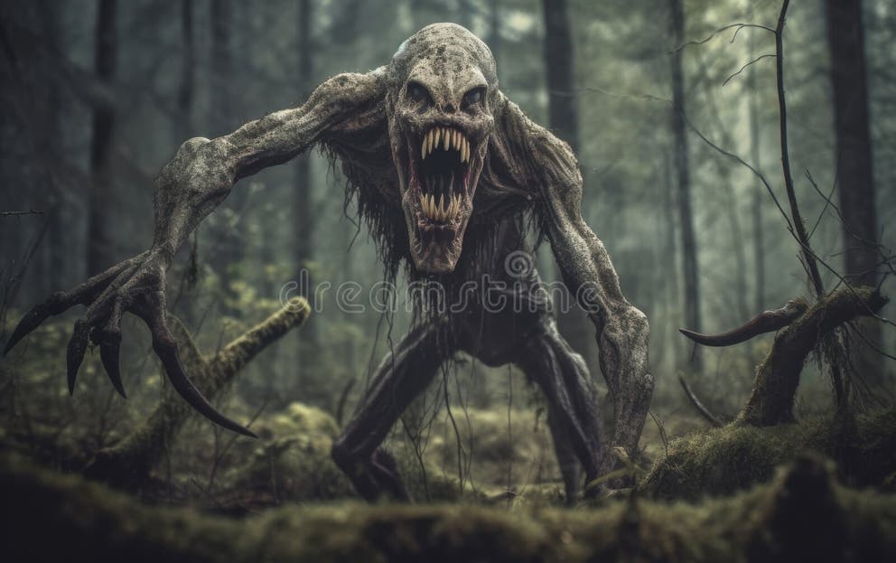Frightening Creature in a Dark Forest. Created by Generative Artificial ...