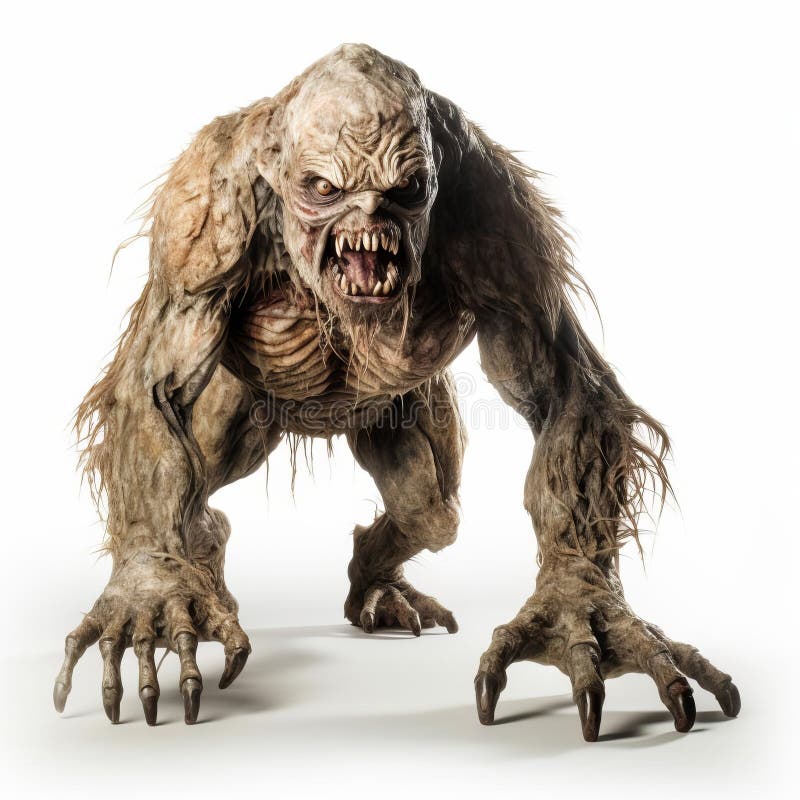 Fearsome Pale Humanoid Monster on White Background Standing Stock ...