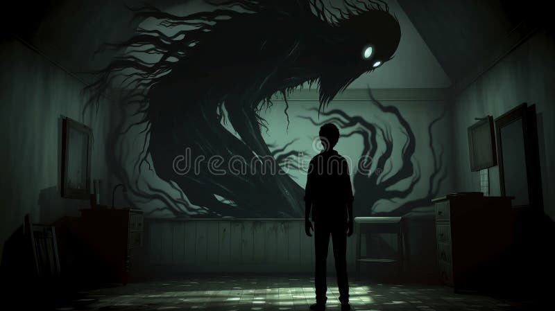 Terrifying 2d Monster: a Man Confronts a Dark and Sinister Creature ...