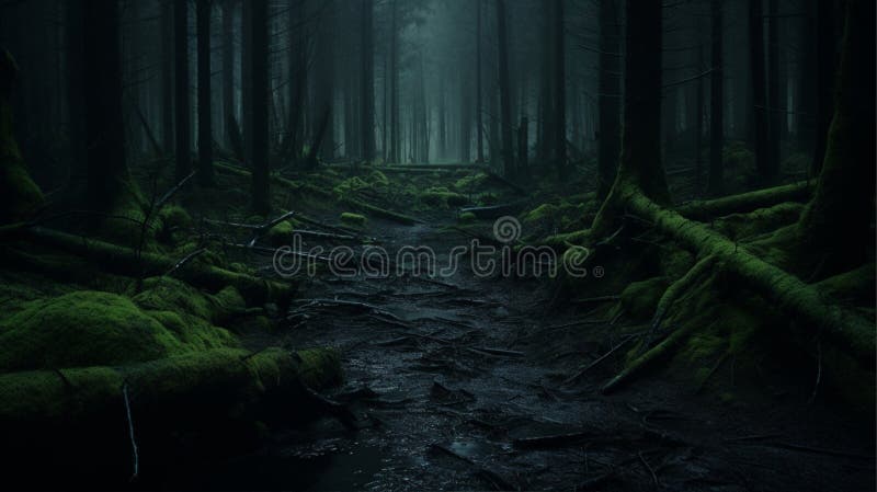 Terrifying deep woods stock illustration. Illustration of green - 304225192
