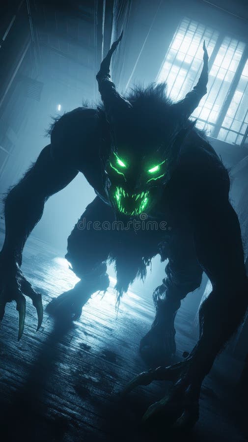 Terrifying Demon with Glowing Green Veins and Sharp Claws Stock ...