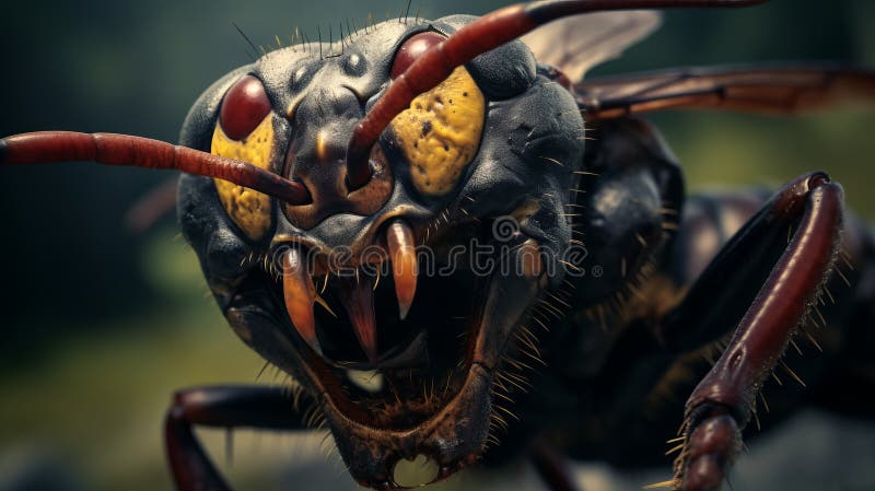 Terrifying Demonic Bee: a Grinning Evil with Red Eyes Stock ...