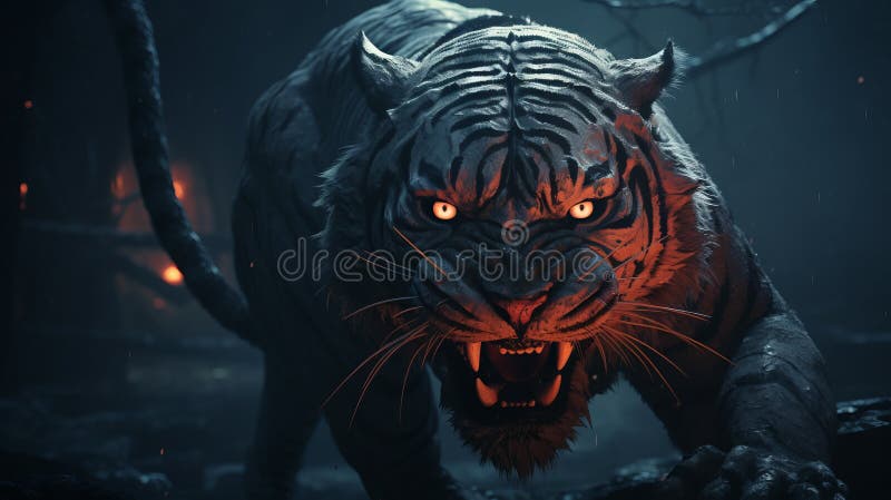 Terrifying Demonic Tiger in Dark Forest: Unreal Engine 5 Illustration ...