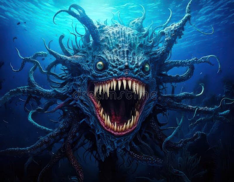 Terrifying Fantasy Sea Monster Stock Illustration - Illustration of ...