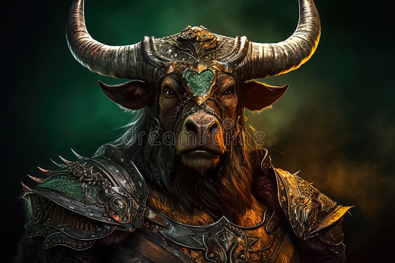 Terrifying Figure of the Minotaur with Armor and Large Horns. Generative AI Stock Image - Image ...
