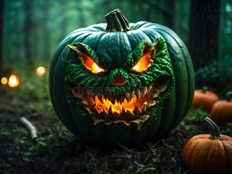 Terrifying Image of a Cursed Pumpkin in the Middle of a Dark Creepy ...