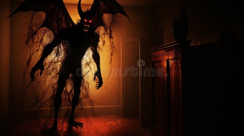Terrifying Jersey Devil: Abstract Mythical Beast in Haunted Room Stock ...