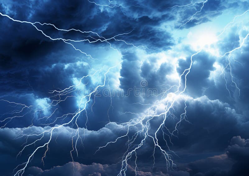 Lightning Storms and Dark Clouds Covered the Sky Stock Illustration ...