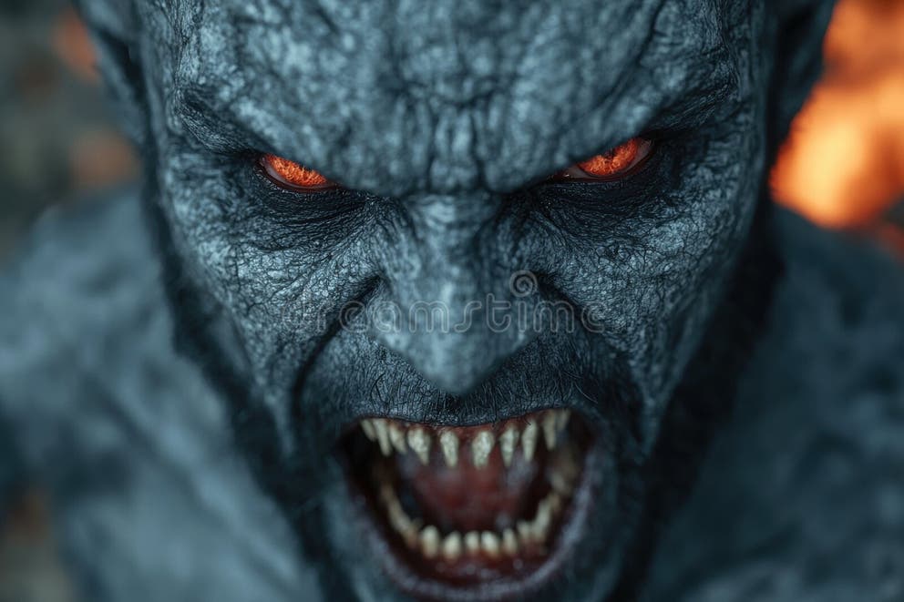 Terrifying Monster with Glowing Red Eyes and Sharp Teeth Stock ...