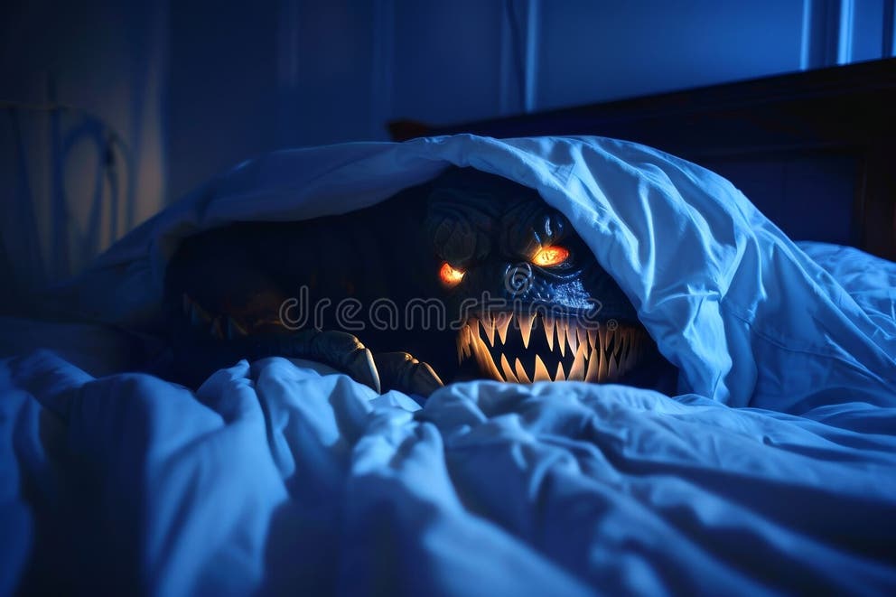 A Terrifying Monster Under the Bed Stock Illustration - Illustration of ...